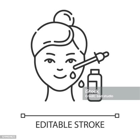 혈청 선형 아이콘을 사용 스킨 케어 절차 얼굴 미용 트리트먼트 피부를위한 오일 제품 가는 선 그림입니다 등고선 기호입니다 벡터 절연 윤곽선 도면 편집 가능한 스트로크 깨끗