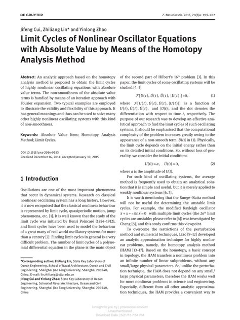 Pdf Limit Cycles Of Nonlinear Oscillator Equations With Absolute Value By Means Of The