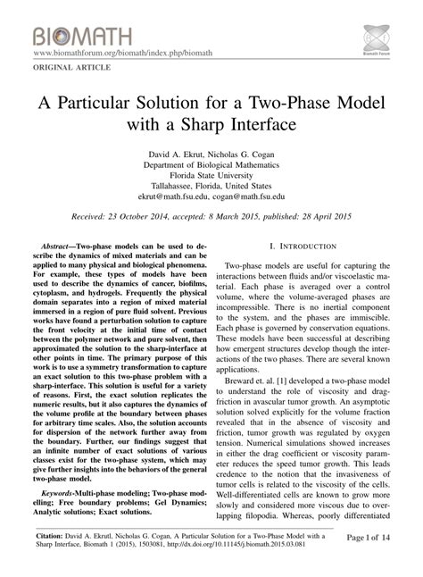 Pdf A Particular Solutions For A Two Phase Model With A Sharp Interface