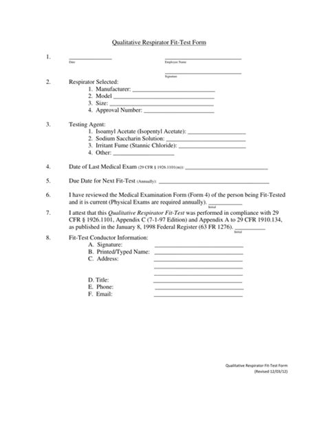 Fit Test Templates Pdf Download Fill And Print For Free Templateroller