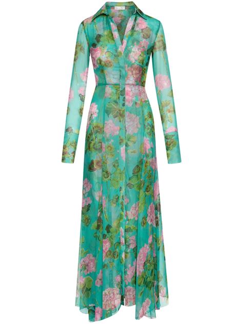 Oscar De La Renta Geranium Print Silk Chiffon Maxi Dress Farfetch