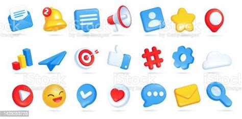 3d 소셜 미디어 아이콘 전자 메일 메시지가있는 봉투 알림을위한 벨 메가폰 음성 거품 3차원 형태에 대한 스톡 벡터 아트 및 기타 이미지 Istock