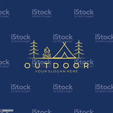 캠핑 로고 벡터 일러스트 템플릿 디자인 숲에 캠프 파이어와 나무 모험 생활 스타일 Camp Fire Girl에 대한 스톡 벡터