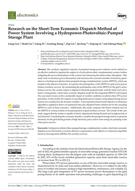 Pdf Research On The Short Term Economic Dispatch Method Of Power System Involving A Hydropower