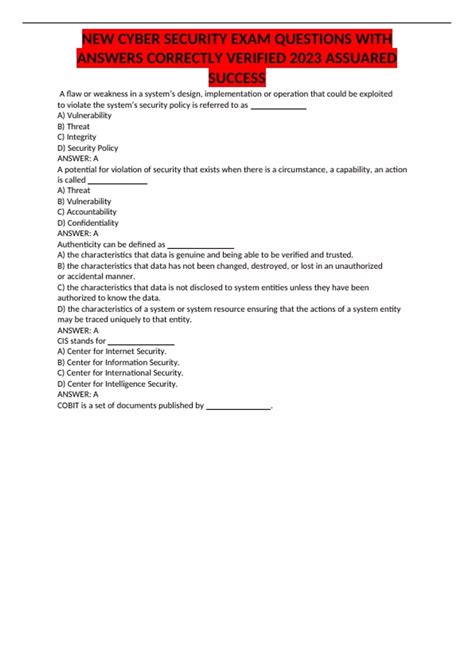 New Cyber Security Exam Questions With Answers Correctly Verified 2023