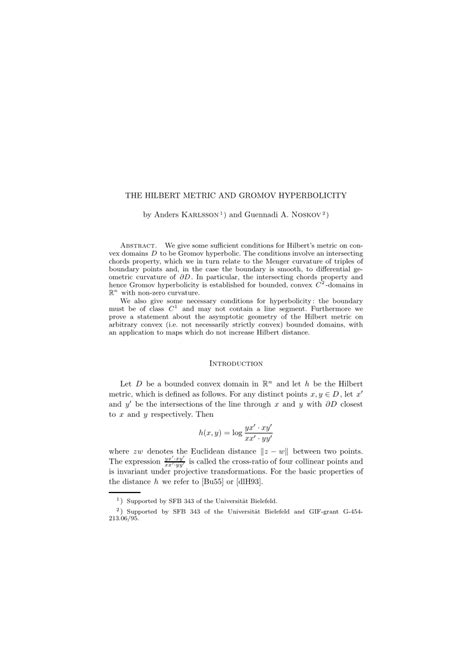 Pdf The Hilbert Metric And Gromov Hyperbolicity