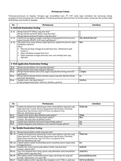 kuesioner untuk pentest pdf