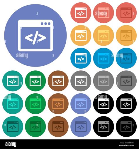 Programming Code In Software Window Multi Colored Flat Icons On Round Backgrounds Included