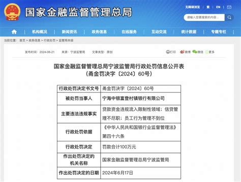宁海中银富登村镇银行领100万元罚单，涉信贷管理不尽职等腾讯新闻