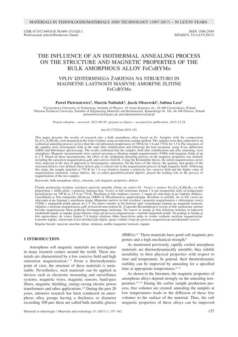 Pdf The Influence Of An Isothermal Annealing Process On The Structure And Magnetic Properties