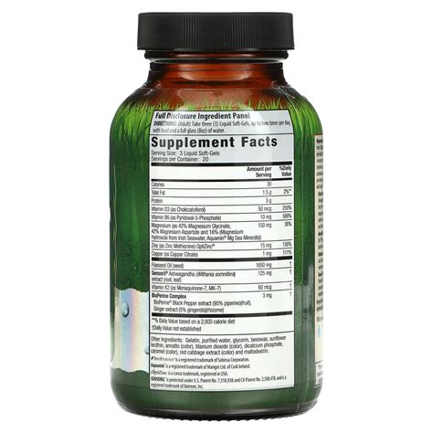 Irwin Naturals Triple Source Magnesium Ashwagandha 60 Liquid Soft
