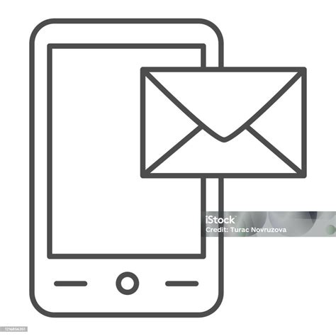 메시지 씬 라인 아이콘 보내기 스마트 폰과 봉투 편지 메일은 흰색 배경에 기호 개요 스타일 그림을받습니다 모바일 개념 및 웹 디자인에 대한 비즈니스 기호입니다 벡터 그래픽