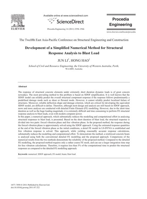 Pdf Development Of A Simplified Numerical Method For Structural Response Analysis To Blast Load