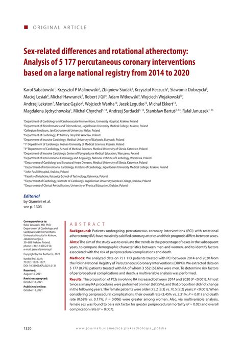 Pdf Sex Related Differences And Rotational Atherectomy Analysis Of