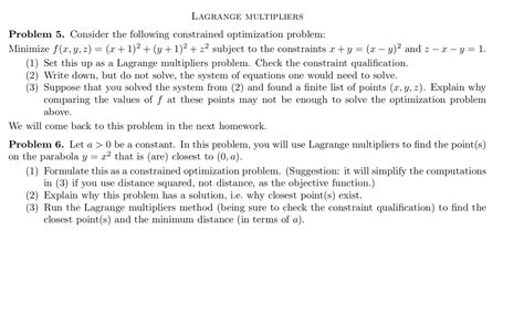 Solved Lagrange Multipliers Problem 5 Consider The