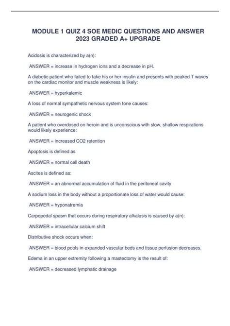 Module 1 Quiz 4 Soe Medic Questions And Answer 2023 Graded A Upgrade