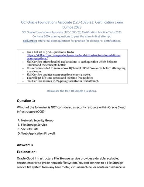 Oci Oracle Foundations Associate 1z0 1085 23 Exam Dumps 2023 Pdf Cloud Computing Internet