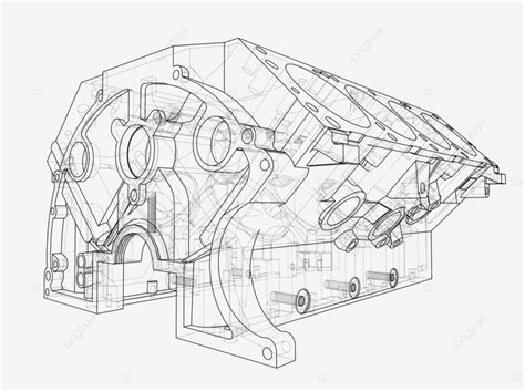 Engine Block Sketch Vector Rendering Of 3d Perspective Engine Modern Vector Perspective Engine