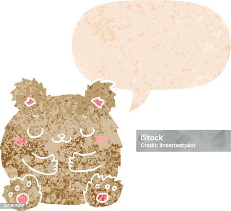 그런 지 고민 복고풍 질감 스타일에 연설 거품이 있는 귀여운 만화 곰 곰에 대한 스톡 벡터 아트 및 기타 이미지 곰 귀여운 그런지 이미지 기법 Istock