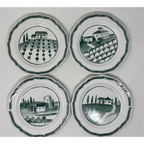 Williams Sonoma Marketplace Set Of 4 Accent Salad Plates 8 Green Tuscany Scenes Etsy