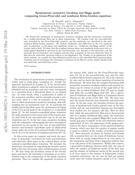 Pdf Spontaneous Symmetry Breaking And Higgs Mode Comparing Gross Pitaevskii And Nonlinear