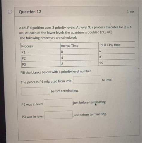 solved question 12 1 pts a mlf algorithm uses 3 priority