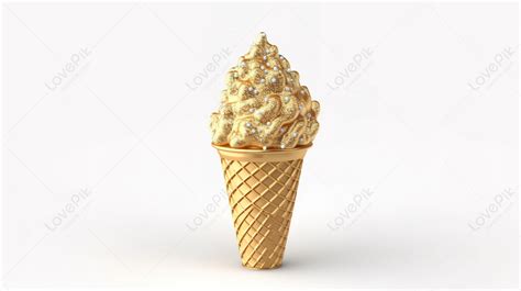 3d 렌더링 크리미 소프트 아이스크림은 황금 와플 콘에 채워져 흰색 배경에서 빛나는 아이 배경 크림 3d 배경 3d 아이 배경 이미지 Hd 아이 크림 3d 3d