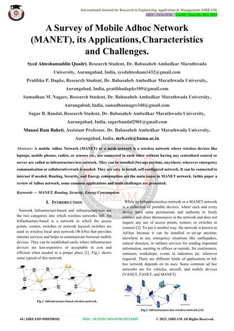 Pdf A Survey Of Mobile Adhoc Network Manet Its Applications