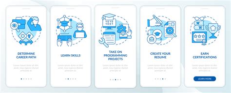 Steps To Become Software Engineer Blue Onboarding Mobile App Screen Walkthrough 5 Steps