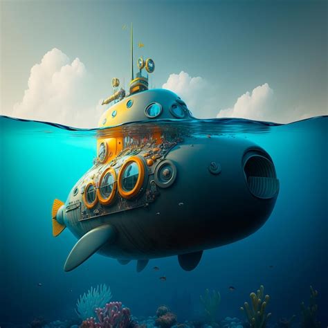 Premium Photo Technological Submarine Nautilus In The Water Column 3d