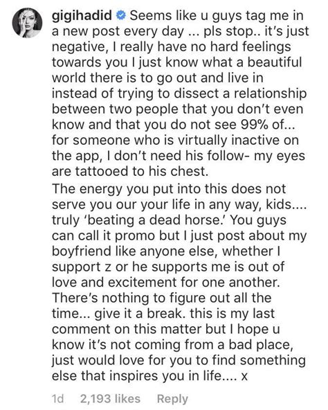 Gigi Hadid Just Clapped Back At This Account Calling Her And Zayns