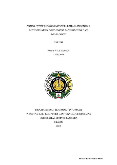 Pdf Named Entity Recognition Ner Bahasa Indonesia Menggunakan