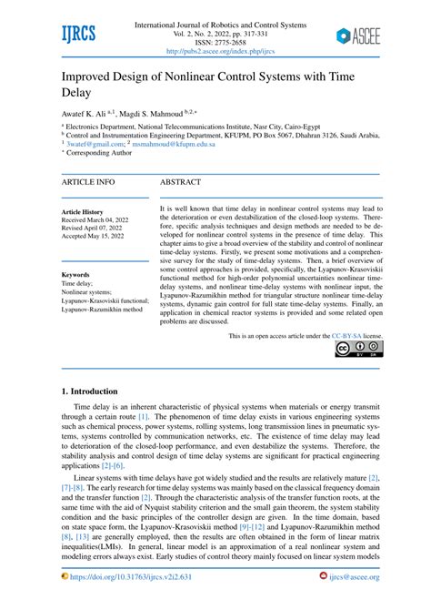Pdf Improved Design Of Nonlinear Control Systems With Time Delay