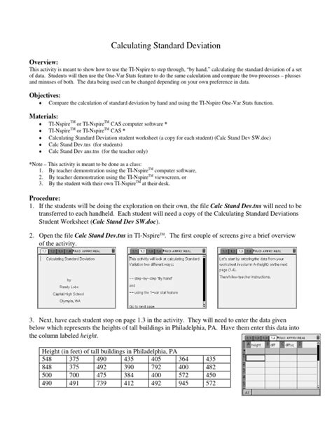 Calculating Standard Deviation Pdf Worksheet Computing