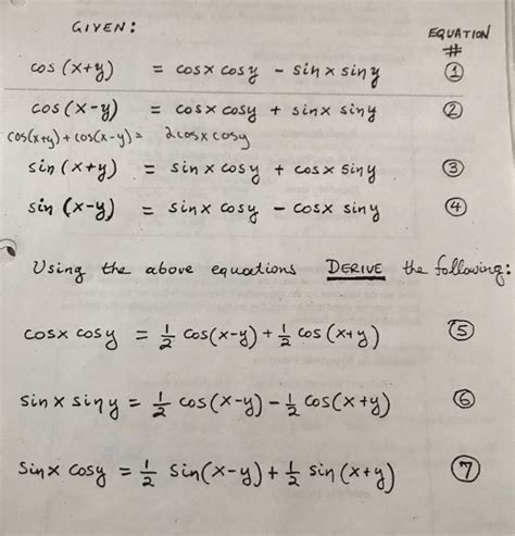 Solved GIYEN EQUATION Cos X Y Cos X Cosy Sin X Siny Chegg Com