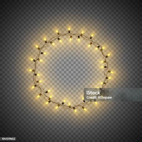 프레임 투명 한 배경 벡터 일러스트 레이 션에 고립 된 라운드 반짝 빛나는 조명 크리스마스 장식 현실적인 갈 랜드 12월에 대한 스톡 벡터 아트 및 기타 이미지 Istock