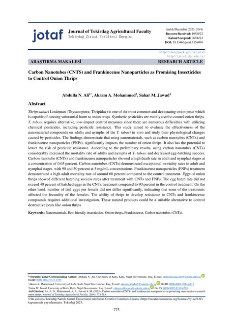 Pdf Carbon Nanotubes Cnts And Frankincense Nanoparticles As Promising Insecticides To