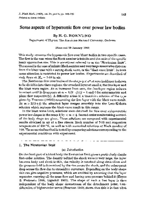Pdf Some Aspects Of Hypersonic Flow Over Power Law Bodies Hans