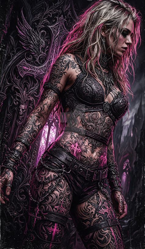 Gothic Tattooed Female Warrior By Digitalteaseai On Deviantart