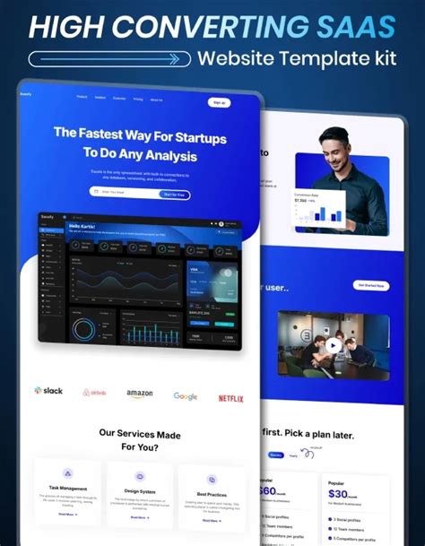 saas landing page html template with tailwind css and vite