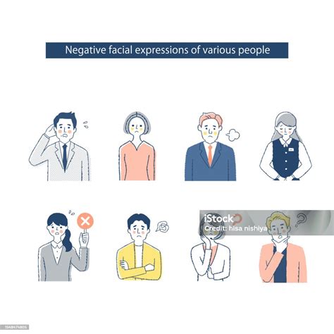 Negative Facial Expressions Of 8 Men And Women Stock Illustration