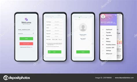 App Ui Kit For Responsive Mobile App Or Website With Different Gui Layout Including Login