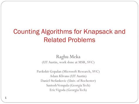 Ppt Counting Algorithms For Knapsack And Related Problems Powerpoint