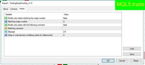 Expert Advisor Trailing Stop Following Fractals Indicator 10