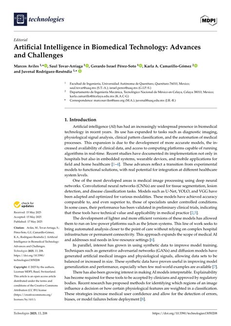 Pdf Artificial Intelligence In Biomedical Technology Advances And Challenges