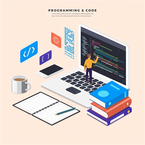 premium vector isometric design concept programmer and coding