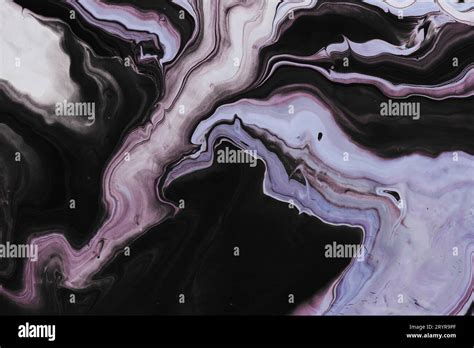 Fluid Art Gray Black And Lilac Waves And Curls Abstract Marble Background Or Texture Stock