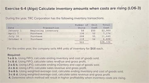 exercise 6 4 algo calculate inventory amounts when
