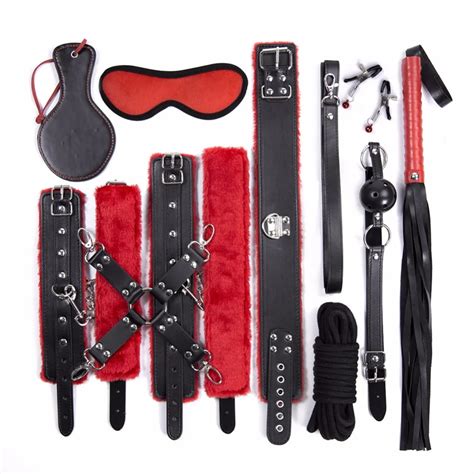 10pcs Bdsm Bed Bondage Set Kit Restraints Collar Whip Gag Cuffs Kinky