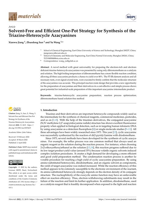 Pdf Solvent Free And Efficient One Pot Strategy For Synthesis Of The Triazine Heterocycle